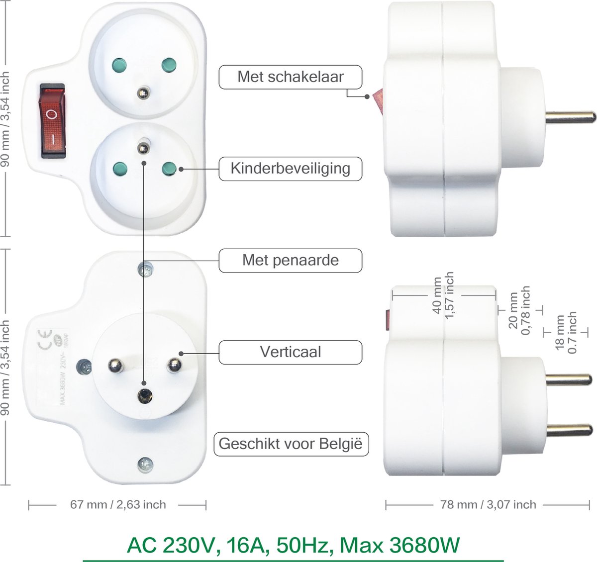 Colorful Sun® Stopcontact splitter - Verdeelstekker - Verticaal ...