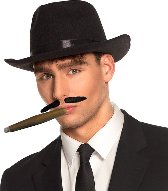 Gangster/Maffia/Roaring Twenties verkleed set - gleufhoed zwart - met dun snorretje -... | bol