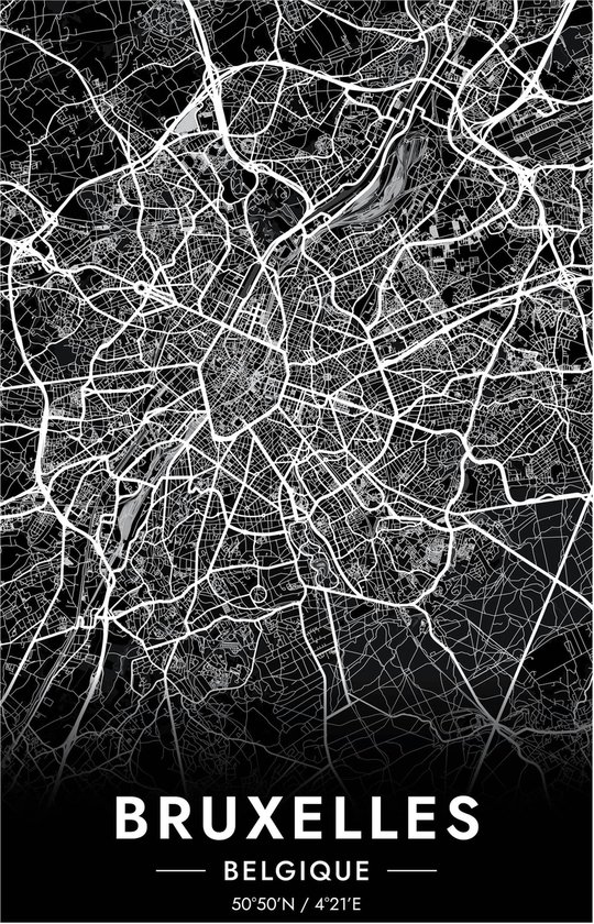 Brussel Poster Zwart | Brussel Map | Kaart van Brussel | Stadposter ...