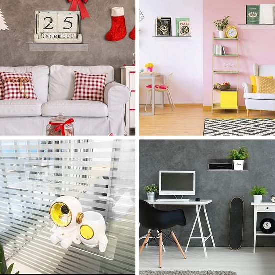 Set van 2 wandplanken, zonder boren, zwevende plank, muur, transparant ...