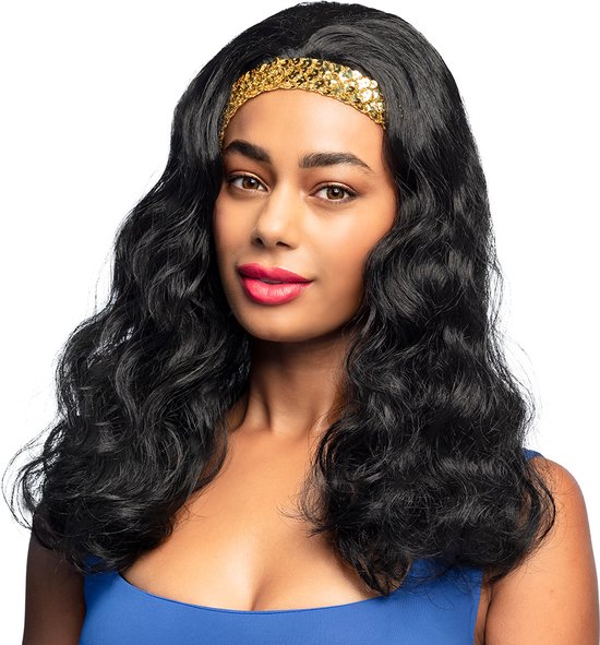 Boland - Pruik Powervrouw Zwart - krullen - lang - Vrouwen - Superheld - Superheld | bol