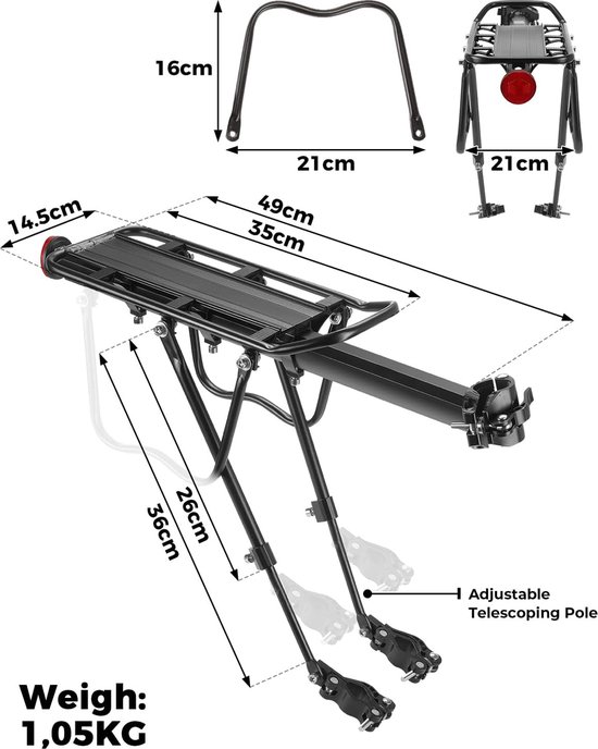 Universele fietsbagagedrager, fietsbagagedrager van aluminiumlegering ...