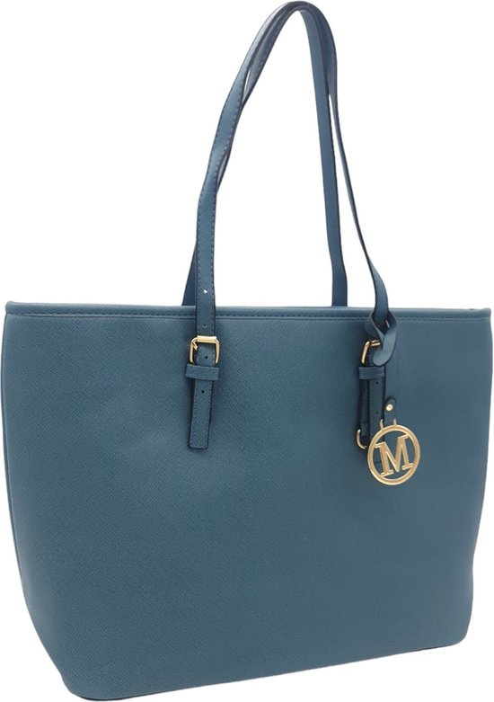 Xonemore - Grote handtas voor dames - Grote schoudertas leer - Blauw | bol