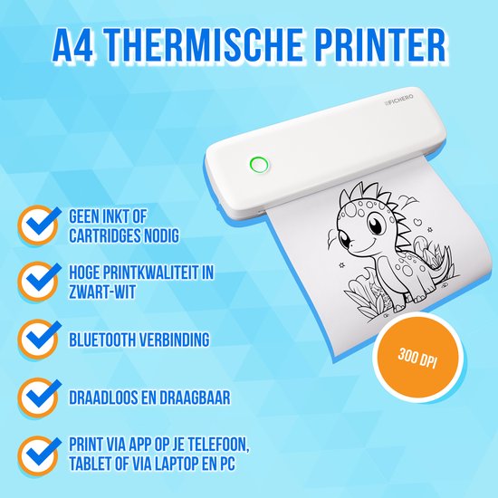 Fichero A4 Pocket Printer - 300 DPI - Thermische printer - Bluetooth ...