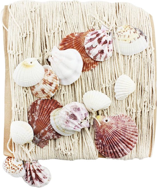 Visnet met schelpen ter decoratie, foto-net om op te hangen, maritieme ...