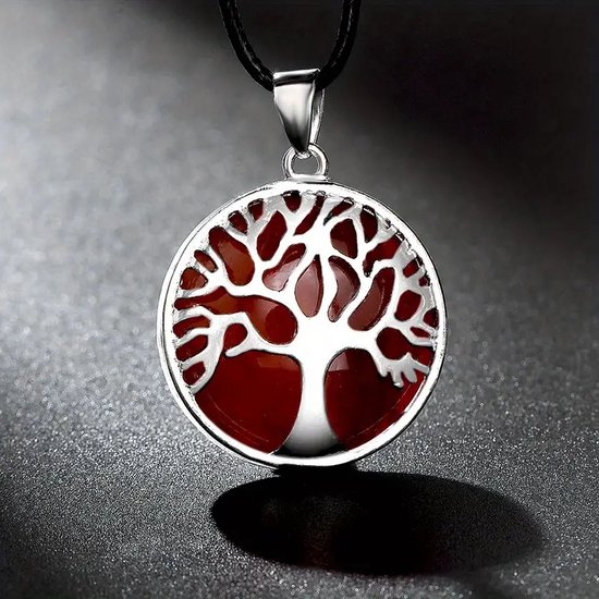 Rode Agaat - Kunstmatige levensboom edelsteen ketting - bedel - hanger ...