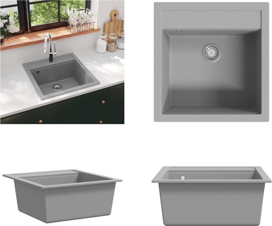 vidaXL Gootsteen enkele bak graniet grijs - Spoelbak - Spoelbakken ...