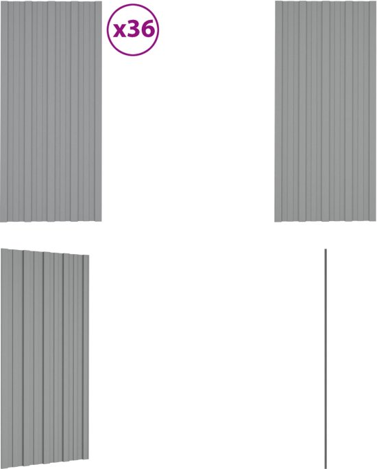 vidaXL Dakpanelen 36 st 100x45 cm gegalvaniseerd staal grijs ...