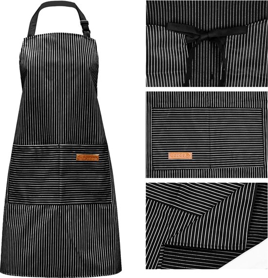 2 Pack Unisex Verstelbare Gestreepte Schorten met 2 Zakken Katoen ...