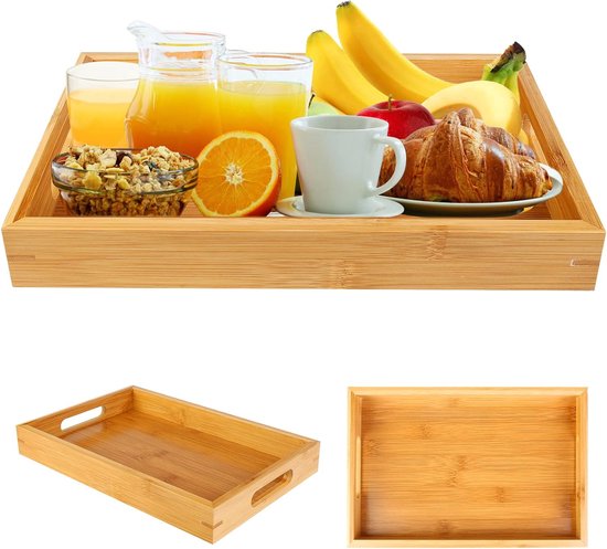 Dienblad hout - bamboe dienblad met handgrepen - rechthoekig houten ...