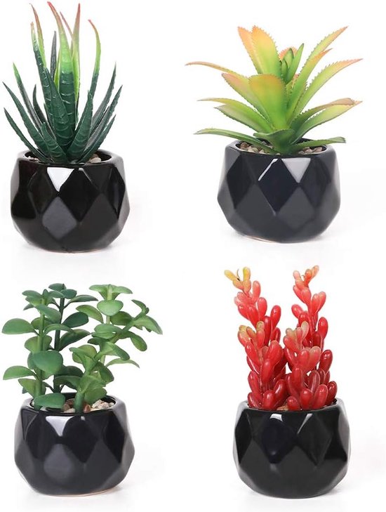 Kunstmatige vetplant, namaakplant, potplant, mini-vierkant, wit ...