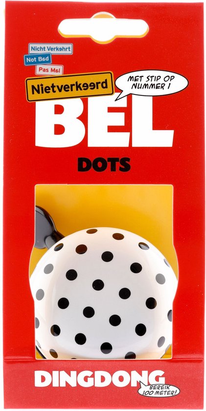 Fietsbel Ding-Dong NietVerkeerd Dots ø60 mm - wit met zwarte stippen | bol
