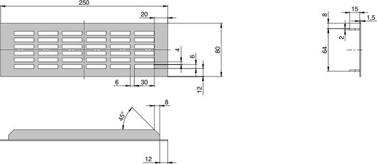 Aluminium Ventilatierooster 80x250mm Mat Zwart Inbouwrooster Aluminium Ventilatierooster 80x250mm Mat Zwart Inbouwrooster