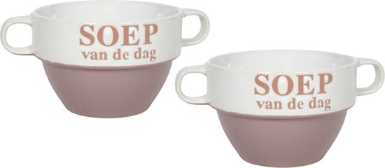 Soepkommen - 2x - Soep van de dag - keramiek - D12 x H8 cm - oud roze ...