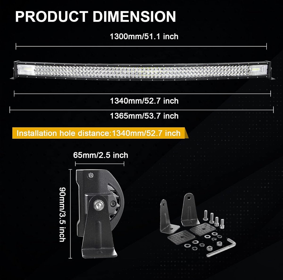 SKYWORLD Bande lumineuse LED de 134 cm, projecteur incurvé, lampe de ...