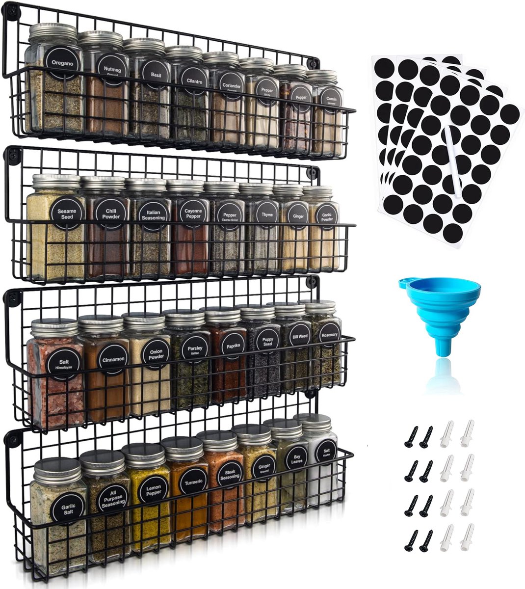 BOTC Kruidenrek Organizer met 24 Kruidenpotjes - 1 set van 4 stuks ...