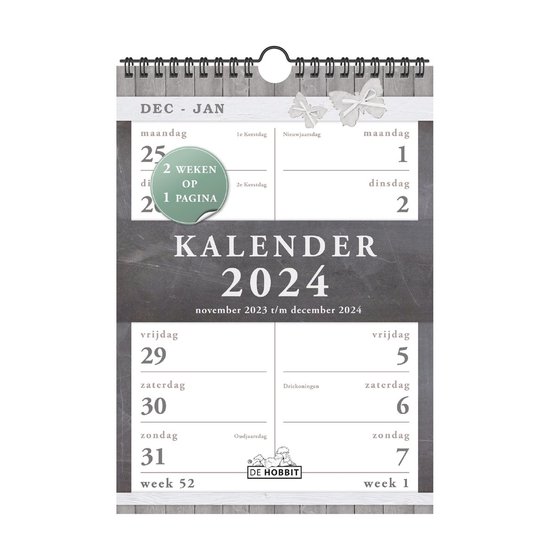 Weekkalender 2024 - Spiraalkalender 2024 - 2-Weeks nr.2 (30cm x 21 cm ...