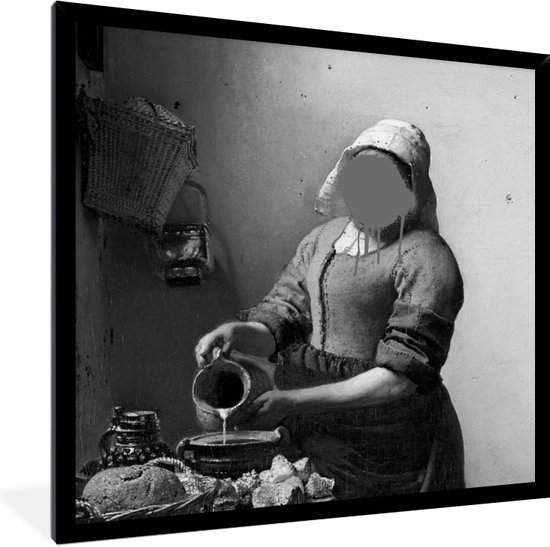 Fotolijst incl. Poster - Het melkmeisje - Johannes Vermeer - Zwart - Wit - 40x40 cm -... | bol