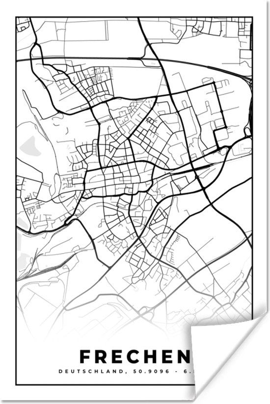 Poster Plattegrond - Kaart - Frechen - Stadskaart - 60x90 cm | bol