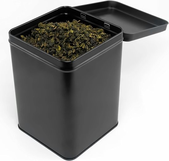 2 x hoekige theedoos / koffieblik, zwart, stapelbaar, aromadicht van ...