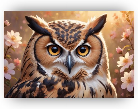 Uil met bloemen poster - Bloemen poster - Wanddecoratie uil - Retro ...