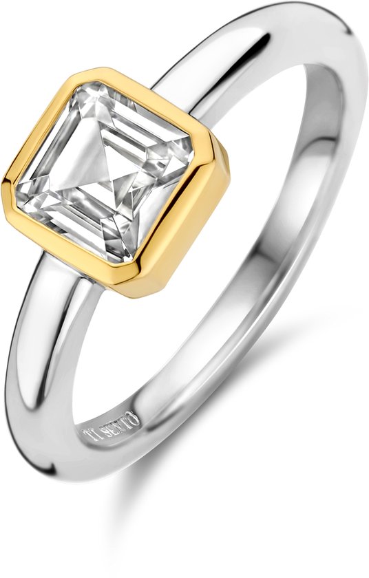 TI SENTO Dames Ring - 925 zilver - Zirkonia met geel verguld - Maat 16. ...