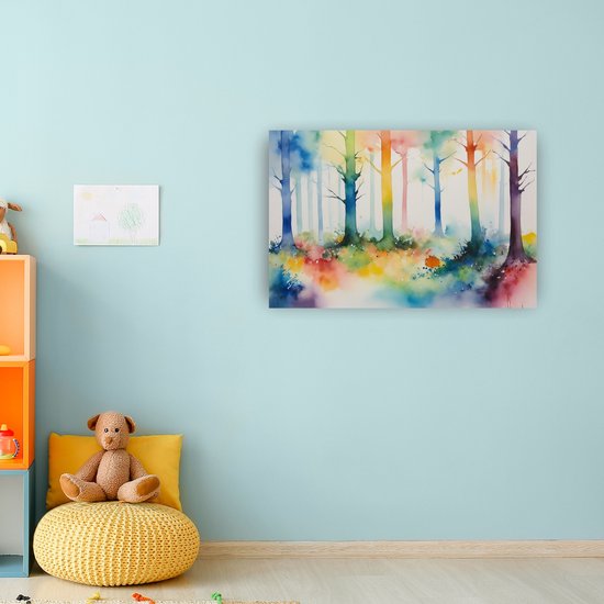 Kleurrijk bos poster - Aquarel muurdecoratie - Wanddecoratie bomen ...