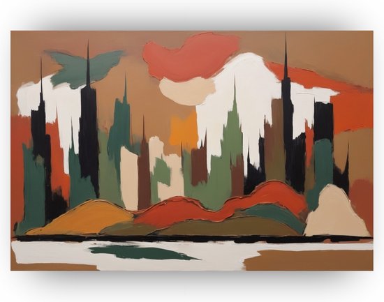 Abstracte skyline - Skyline schilderij - Schilderij op canvas aardekleuren -... | bol