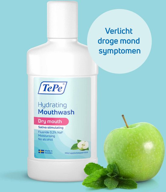 TePe Hydraterende Mondspoeling voor droge mond, Mild apple/peppermint ...