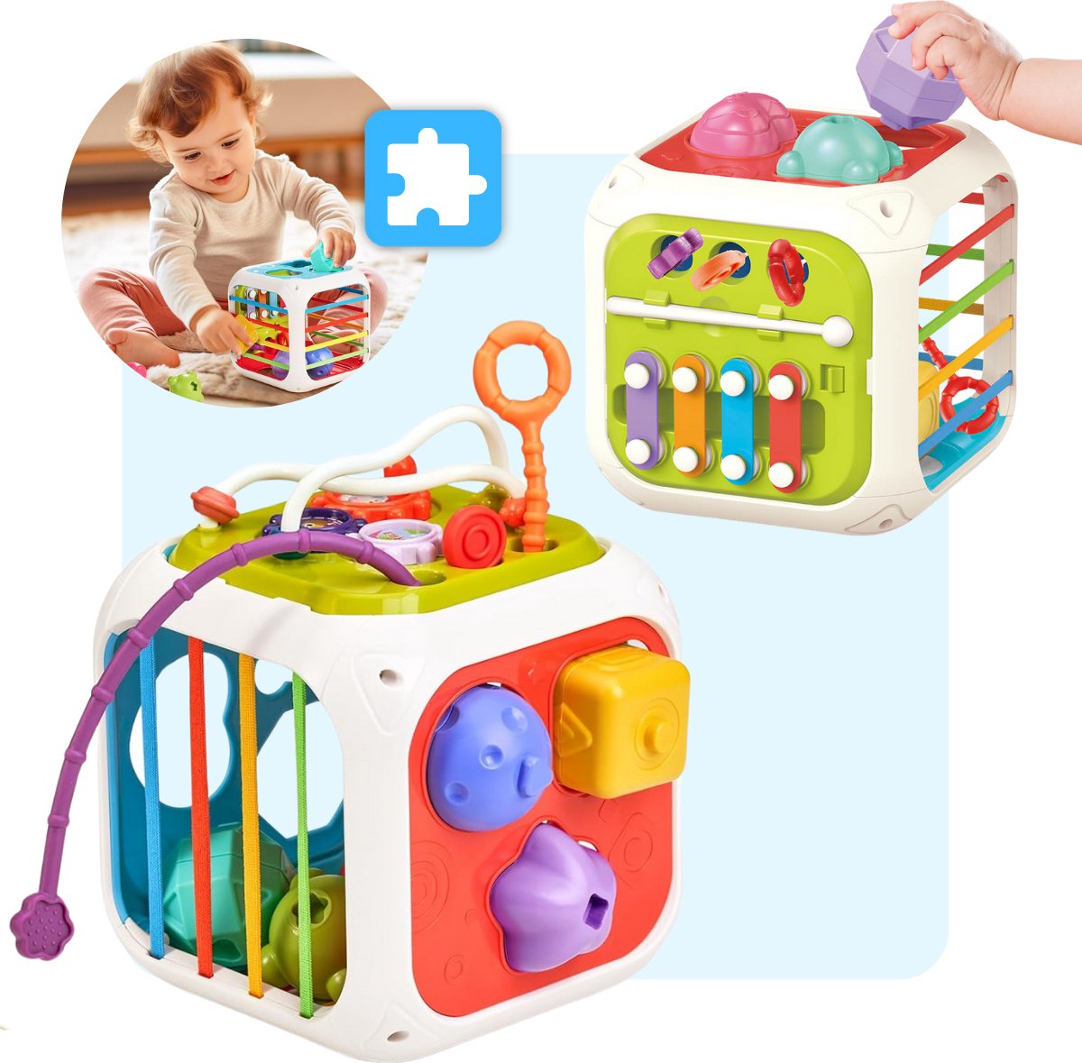 Mauzek® Montessori Activiteiten Kubus – 7in1 – Montessori Speelgoed ...