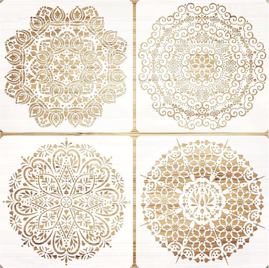 VETPW 4 grote sjablonen voor mandala, stencil-sjablonen, tekensjablonen ...