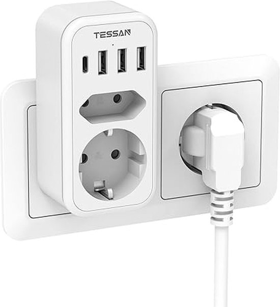 Dubbele stekker voor stopcontact, TESSAN stopcontact USB C meervoudig ...