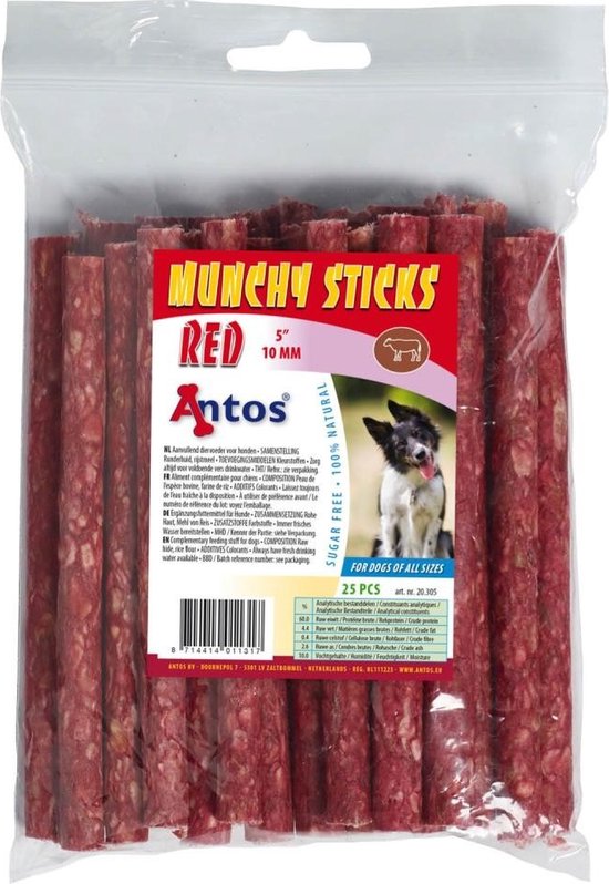 Antos Munchy sticks 10 mm rood 25 stuks - kauwstaafjes voor honden | bol