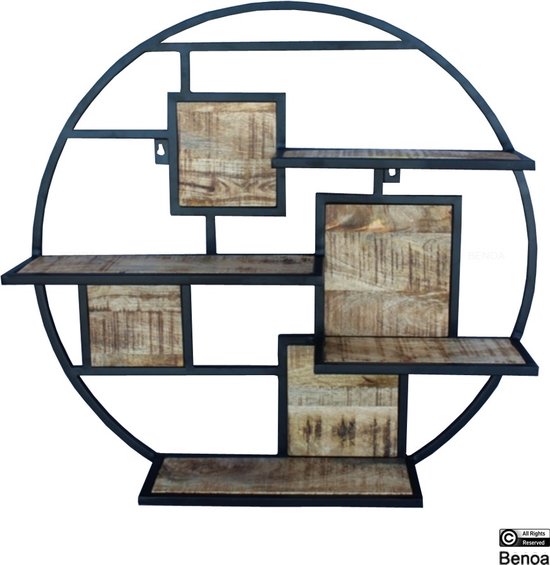 Iron Round Wall Rack with Wooden Shelf 80 | bol