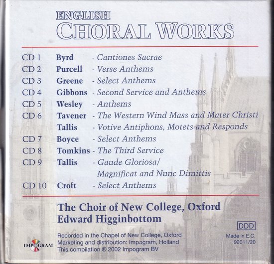 English Choral Works 10CD, The Choir of New College Oxford, Edward ...