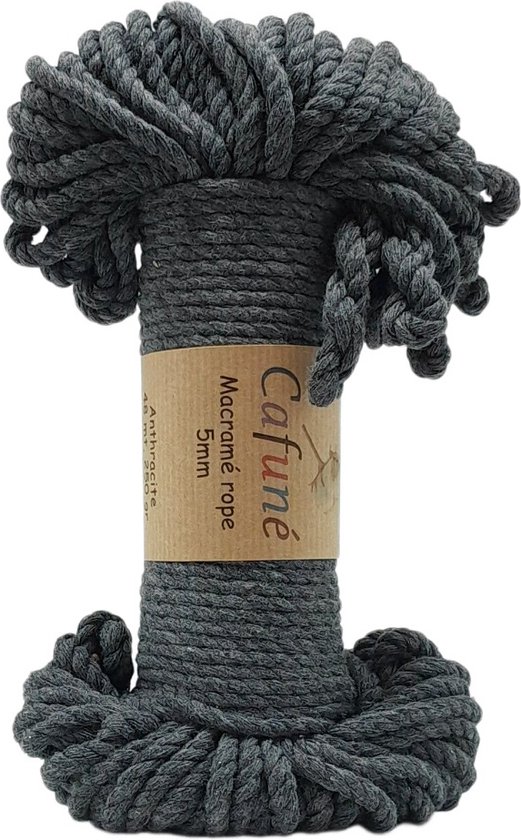 Cafuné Macrame Touw-5mm-48meter-Antraciet-Driestrengs-Triple Twist ...