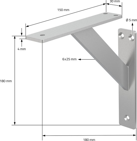 ML-Design 4 stuks plankdrager 180x180 mm, zilver, aluminium, zwevende ...