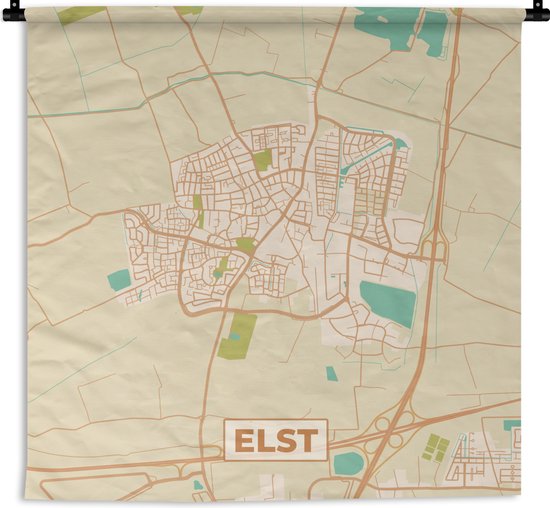 Wandkleed - Wanddoek - Elst - Plattegrond - Kaart - Stadskaart - 90x90 ...