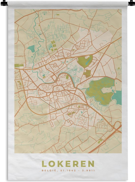 Wandkleed - Wanddoek - Vintage - Lokeren - Stadskaart - Plattegrond ...