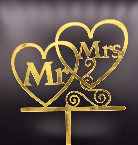 Taarttopper MR & MRS - Goud - Harten - Bruiloft Decoratie | bol