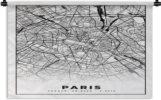 Wandkleed - Wanddoek - Kaart - Paris - Plattegrond - Parijs - Frankrijk ...