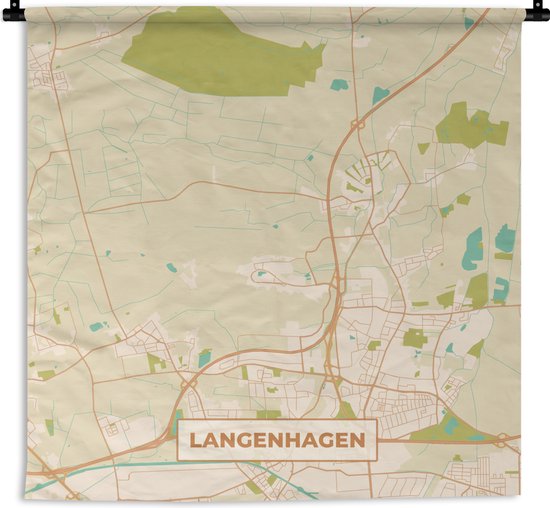 Wandkleed - Wanddoek - Langenhagen - Stadskaart - Plattegrond - Vintage ...