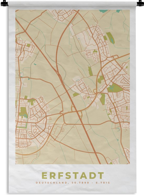 Wandkleed - Wanddoek - Erfstadt - Kaart - Stadskaart - Vintage ...