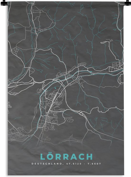 Wandkleed - Wanddoek - Duitsland – Blauw – Lörrach – Stadskaart – Kaart ...