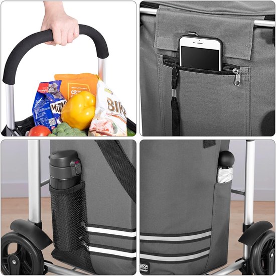 2in1 Boodschappentrolley 30kg Inklapbaar Afneembare Tas 6 wielen ...