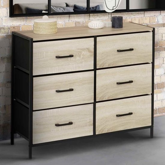 Commode met 6 laden van Utah-stof, opbergkast, industrieel design | bol