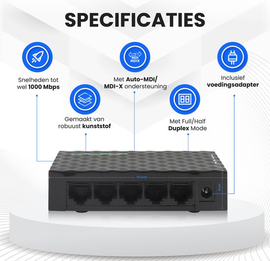 Netwerk Switch - 10/100/1000Mbps - 5 Poorten - Internet Switch ...