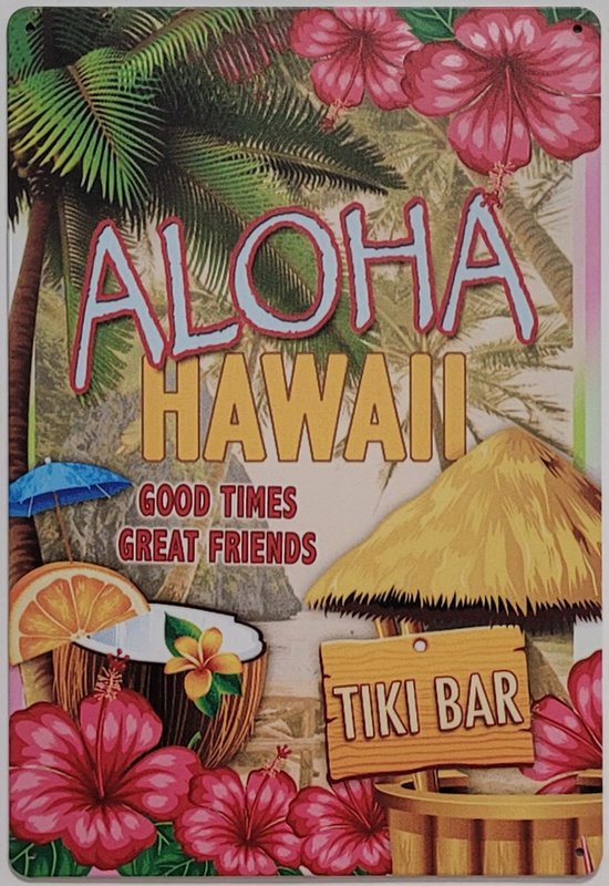 Aloha Hawaii Tiki Bar Reclamebord van metaal METALEN-WANDBORD ...