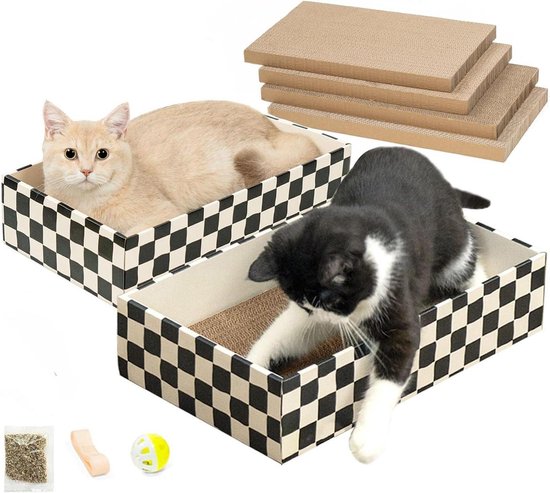 Cat scratch box with 4 scratching boards, 2 cardboard boxes, and 1 ball ...