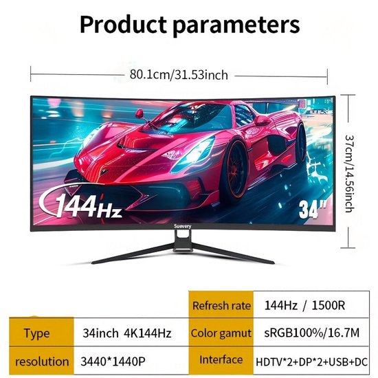 34 inch Curved Monitor – Ultrawide Scherm – Gaming Monitor – LED ...
